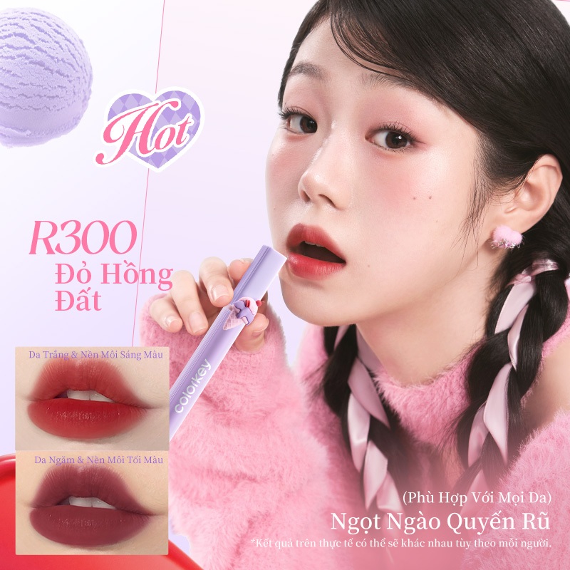 Son môi COLORKEY lì ánh nước chống nước chống dính cốc màu 1.8g